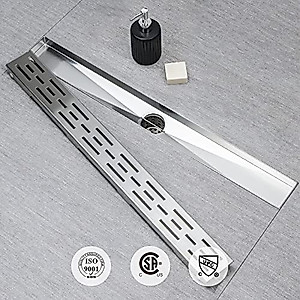 SaniteModar Linear Shower Drain, High Water Flow Removable Grate Shower Drain 24 inch, Brushed 304 Stainless Steel Linear Drain with Hair Strainer, Adjustable Leveling Feet