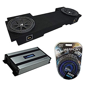 Compatible with 2001-2006 Chevy Silverado HD Crew Truck Kicker Bundle Comp C12 Dual 12" Sub Box Enclosure & Harmony HA-A800.1 Amp