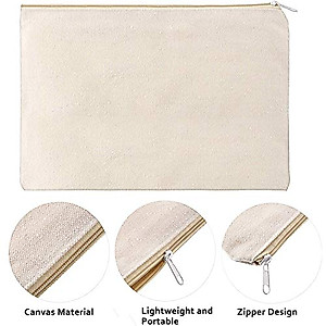 Juinelate 10 Pack Large Blank Canvas Makeup Multi-Purpose Cosmetics Bag with Zipper, Beige