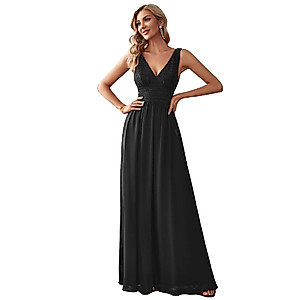 Ever-Pretty Double V-Neck Sleeveless Empire Waist Chiffon Formal Dresses for Evening Party Black US16