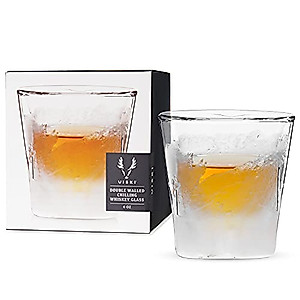 Viski Glacier Whiskey Glass, Double Walled Chilling Whiskey Glass, Active Cooling Gel, 6 Ounces, Clear Glass, Chilling Technology, Set of 1