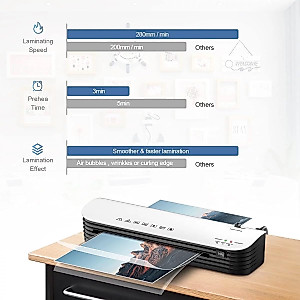 Laminator, A4 Laminator Machine, 4 in 1 Thermal Laminator for Home Office School Use, 9 inches Max Width, Quick Warm-Up, Paper Trimmer, Corner Rounder (15 Laminating Pouches)