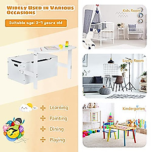 Costzon Kids Table and Chair Set, Convertible Toy Storage Bench with Built-in Handle for Kindergarten, Preschool, Kids Room, Playroom, Wood Reading Nook for Toddler Boys Girls Ages 3 to 7