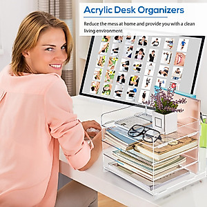 Maitys 4 Tier File Organizer Acrylic Desk Organizer for Letter A4 Clear Stackable Acrylic Paper Organizer Multiple Holder Acrylic File Storage for Office Home School