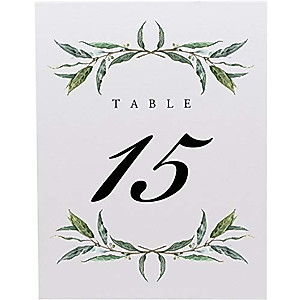 Laurel Wreath and Greenery Wedding Table Numbers, 1-10, Double Sided, Tent or Use in a Stand, Great for Parties & Restaurants - Made in the USA