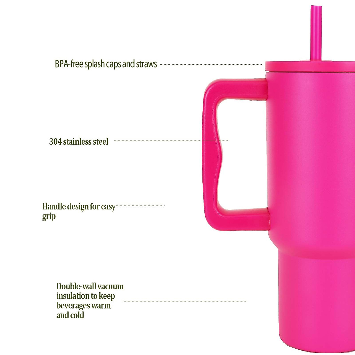 HIZEE 40 oz Tumbler with Handle and Straw,Reusable Stainless Steel Water Bottle Travel Mug Cupholder Friendly,Keeps Cold for 34 Hours, Gifts for Women Men Him Her(pink)