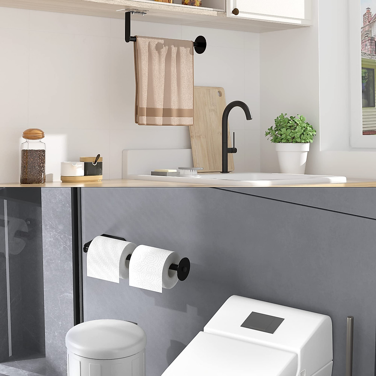 SUEH DESIGN Paper Towel Holder, Under Cabinet Paper Towel Holder Self Adhesive or Drilling Paper Towel Rack Wall Mounted Paper Towel Holder for Kitchen Bathroom