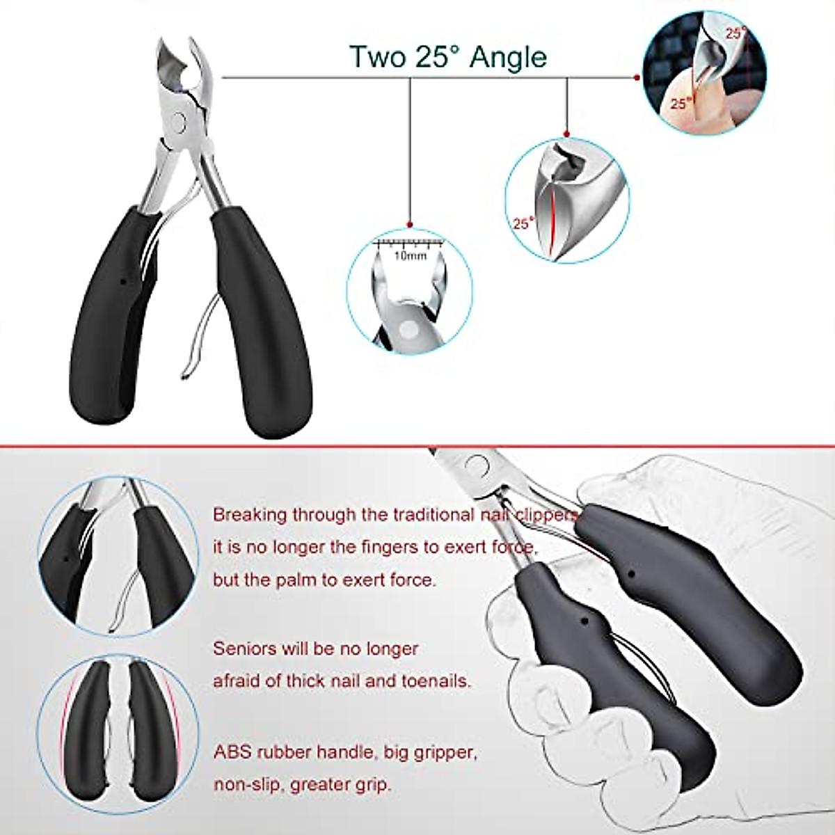 Thick Nail Clippers, Toe Nail Clippers for Thick Nail Toenail Ingrown Podiatrist for Men Adult Seniors