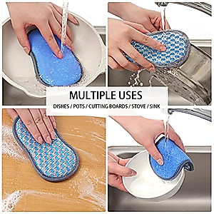 FYY (6 Pack) Scrub Sponges for Kitchen, Non-Scratch Scrub Sponges with Lanyard, Effortless Cleaning of Dishes, Pots and Pans All at Once, Multifunctional Magic Dishwashing Sponge