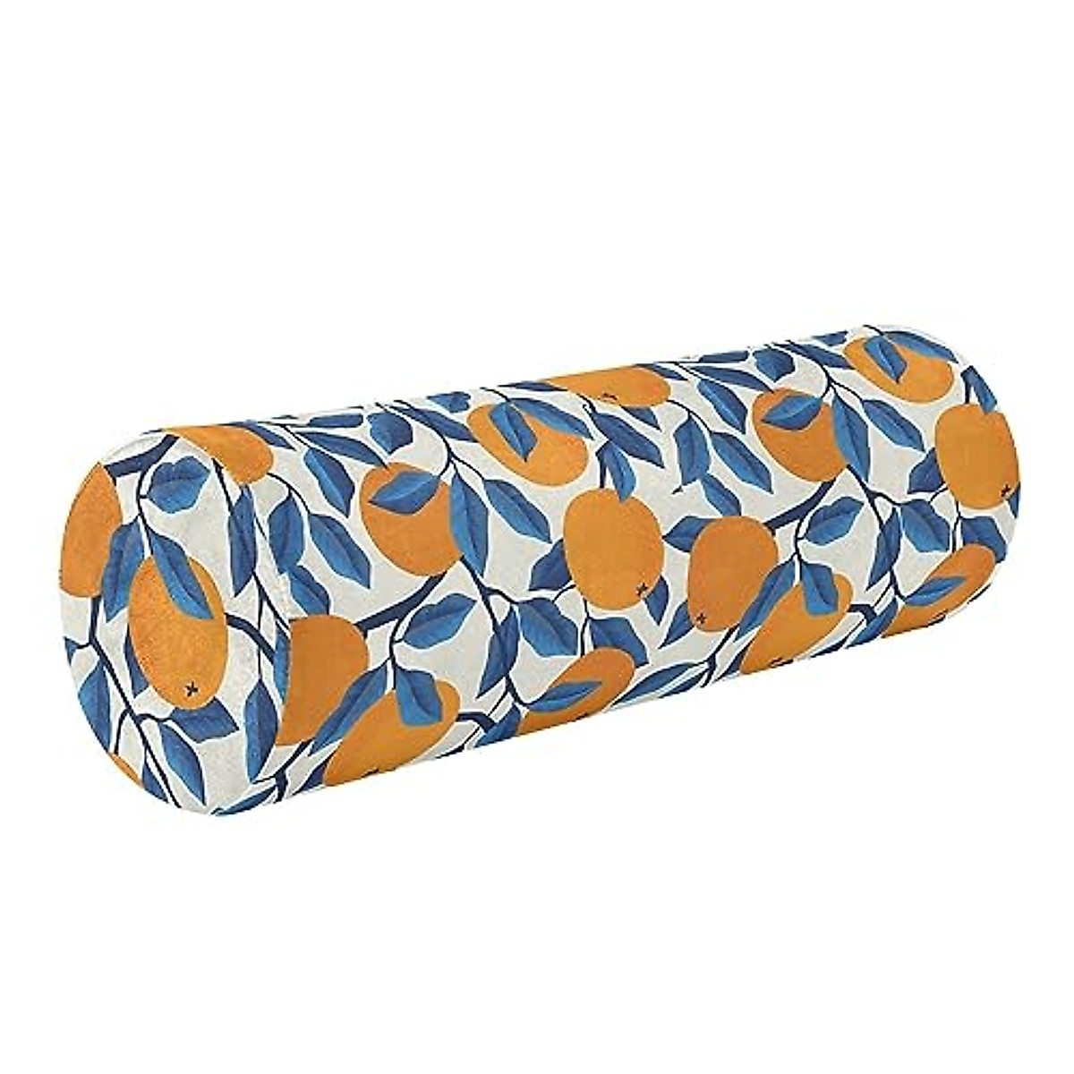 Vnurnrn Blue Leaves Oranges Neck Support Pillow Round Neck Roll Bolster Cylinder Pillow Cervical Pillows Round Neck Pillow for Leg Knee Back Head Support for Camp Work Women Men Traveling