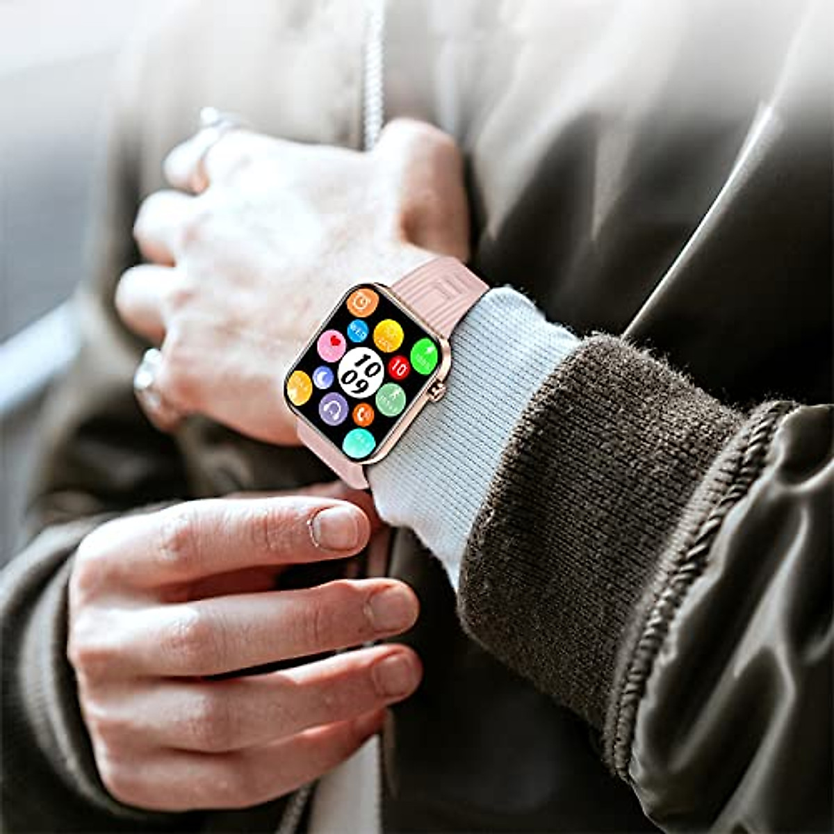 Bzdzmqm Smart Watch for Android Phones for iPhone, 1.96-inch HD Large Screen Smartwatch, Bluetooth Call Health Detection with Password Lock Sports Watch with Text and Call