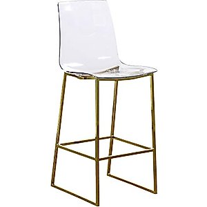 Meridian Furniture Lumen Collection Modern Contemporary Acrylic Counter Stool with Stainless Steel Base, 16.5" W x 20" D x 42" H, Gold