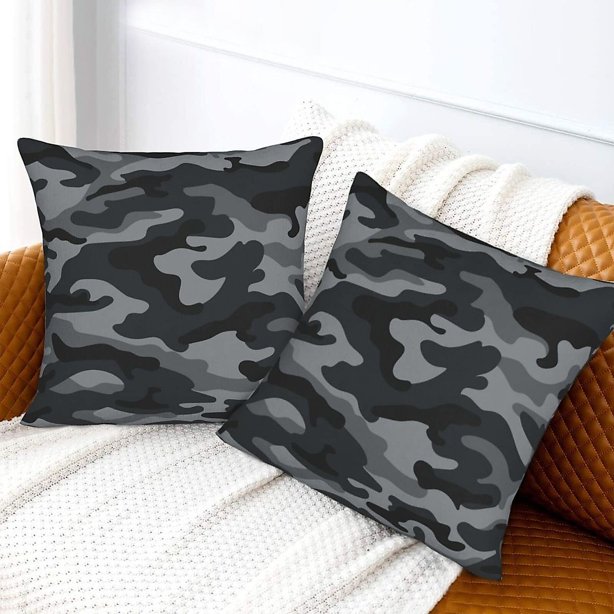 Fiokroo Army Camouflage Throw Pillow Covers Set of 2 Black and Grey Camo Pillow Cushion Cases Square Pillowcases for Sofa Bedroom Living Room Car, 18 X 18 Inch