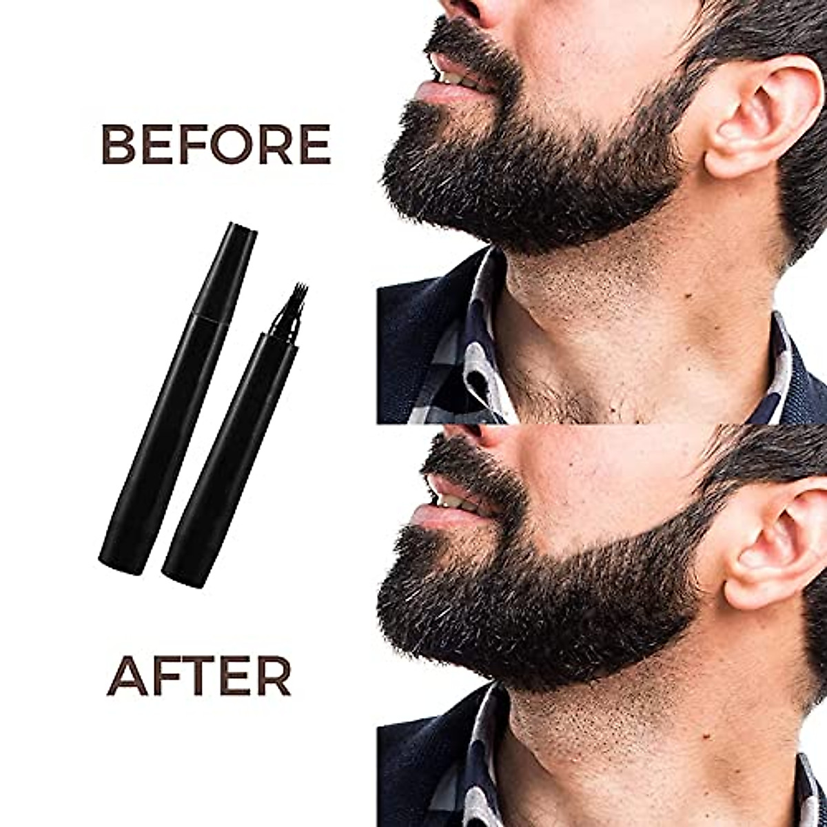 Beard Pencil Filler for Men, 2 Pack, Eyebrow Pen, Beard Filling Pen Kit - WaterProof, Long Lasting Coverage - Beard, Moustache, Eyebrows, Beard Dye for Men, Bristle Brush (2 pcs Black)…