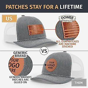 American Flag Hat for Men | Leather Patch Hat | Machine-Stitched Badge on Richardson 112 Trucker Hat | Adjustable Snapback Country Trucker Hat, Richardson Hat | Trucker Hat with Patch (Duck Camo)