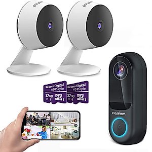 LaView Security Cameras Outdoor Video doorbell Wired with Home Security Cameras Bundle Include 32 GB SD Card Two-Way Audio, Night Vision,WiFi Home Indoor for Baby/pet,Alexa, USA Cloud Service