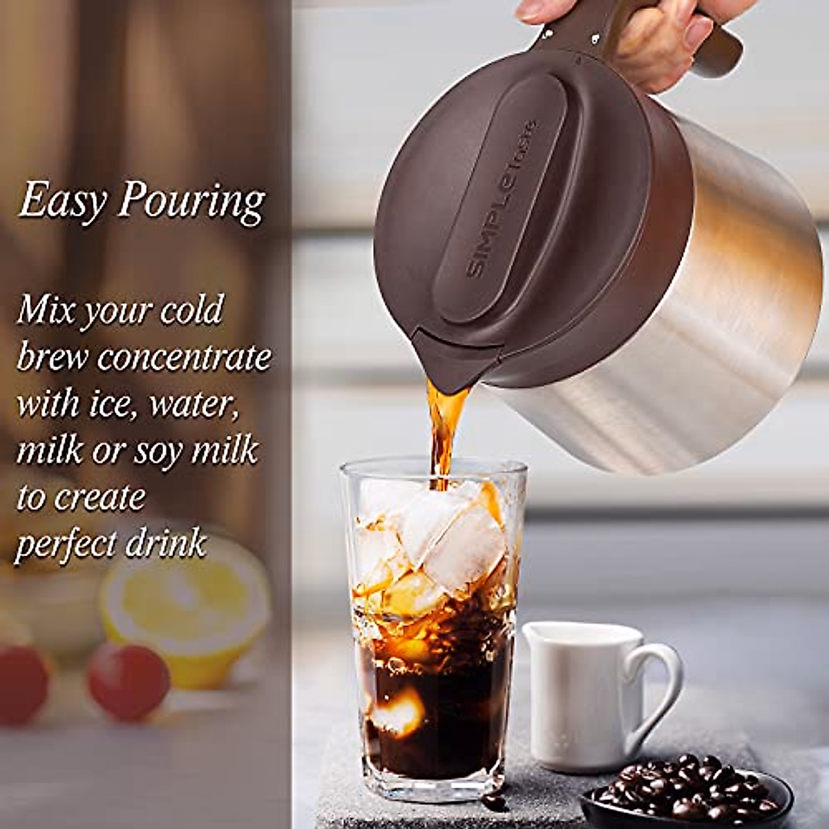 SIMPLETASTE Cold Brew Coffee Maker, 1.8L/61oz, Premium Quality Stainless Steel Pot and Filter, Perfect for Homemade Iced Coffee