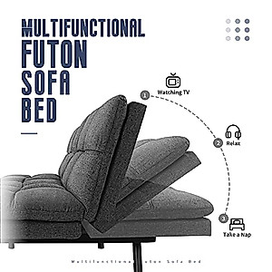 IULULU Futon Sofa Bed, Modern Convertible Sleeper Couch Daybed with Adjustable Armrests for Studio, Apartment, Office, Small Space, Compact Living Room, Dark Gray