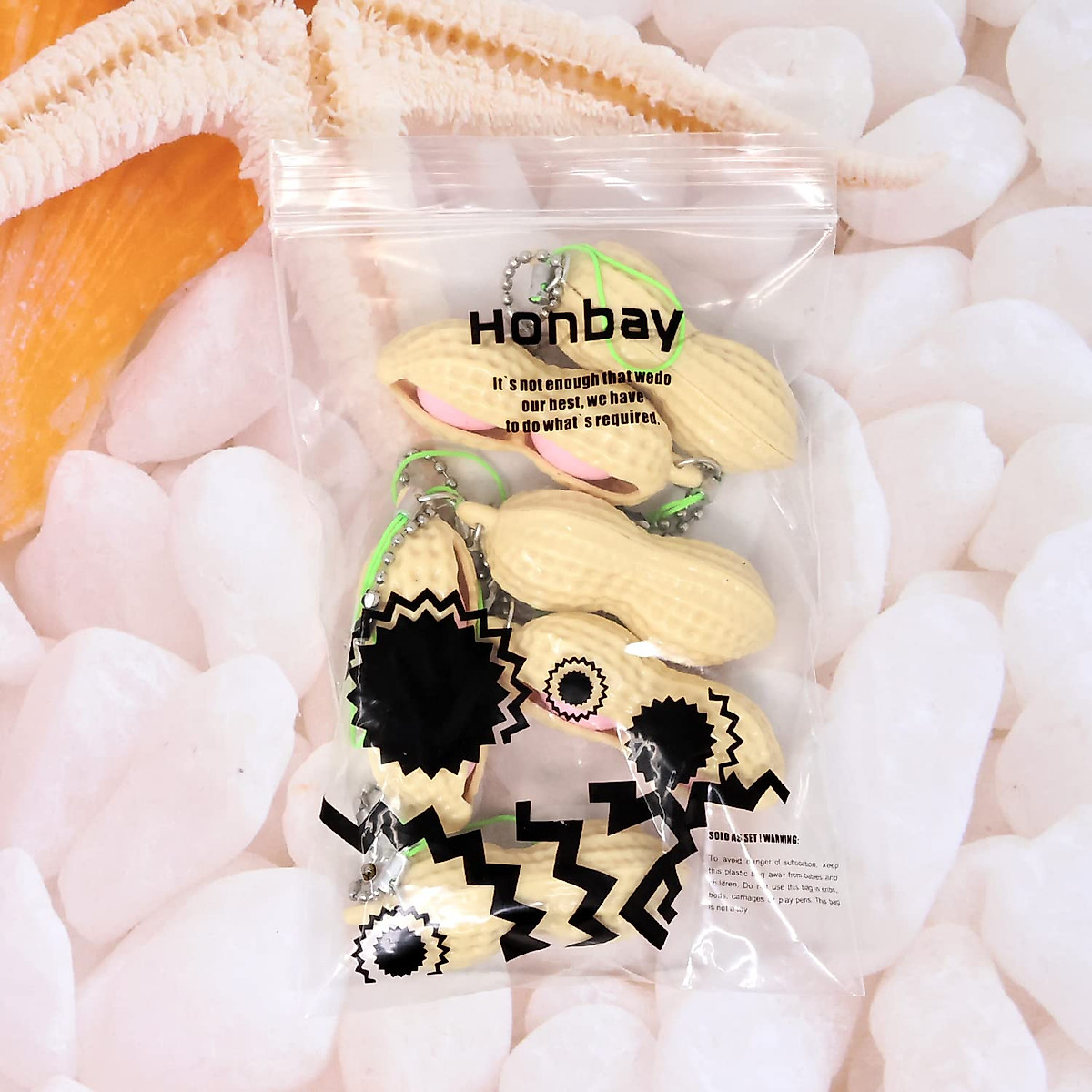 Honbay 6PCS Cute Peanut Decompression Toy Squeeze Peanut Fidget Toy Extrusion Peanut Keychain Keyring Stress Relieving Keychain Toys