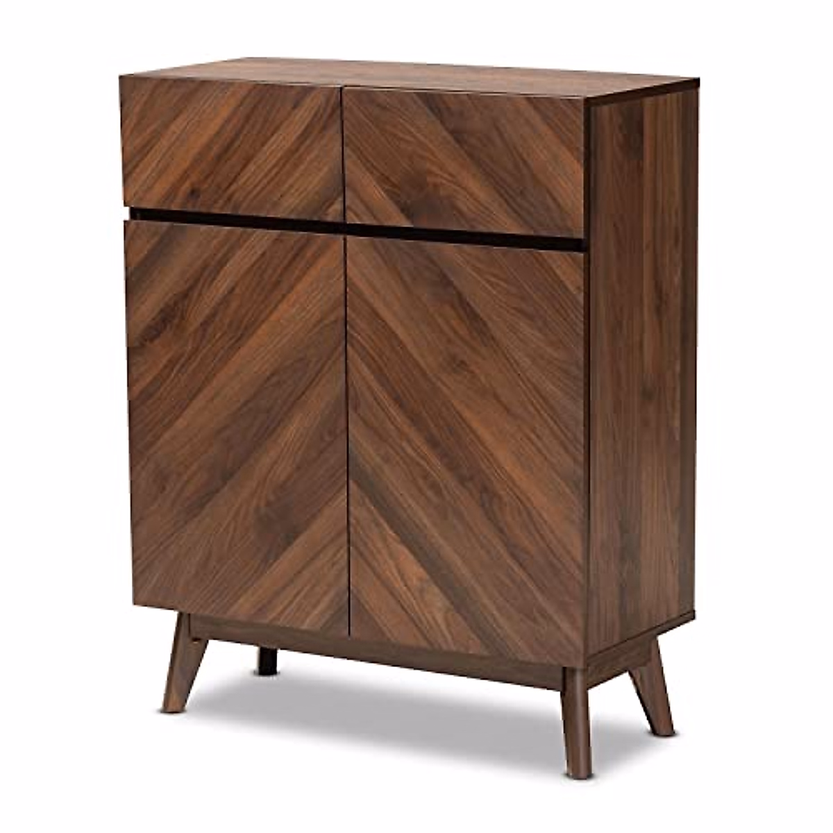 Baxton Studio Hartman Mid-Century Modern Walnut Brown Finished Wood Shoe Cabinet