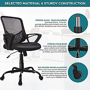 Home Office Chair Ergonomic Computer Desk Chair Mesh Mid-Back Height Adjustable Swivel Chair with Armrest, Black