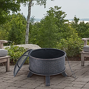 Wood Burning Fire Pit for Outside Antique Bronze 26 Inch Firepit Large Round Fire Pit Bowl with Poker & Spark Screen for Patio Lawn Backyard 4 Leg & Bronze Finish