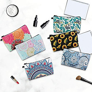 MAGEFY Makeup Bag 6 Styles Portable Travel Cosmetic Bag for Women Flower Patterns Zipper Pouch Sloth Gifts Makeup Pouch with Black Zipper (6 packs)