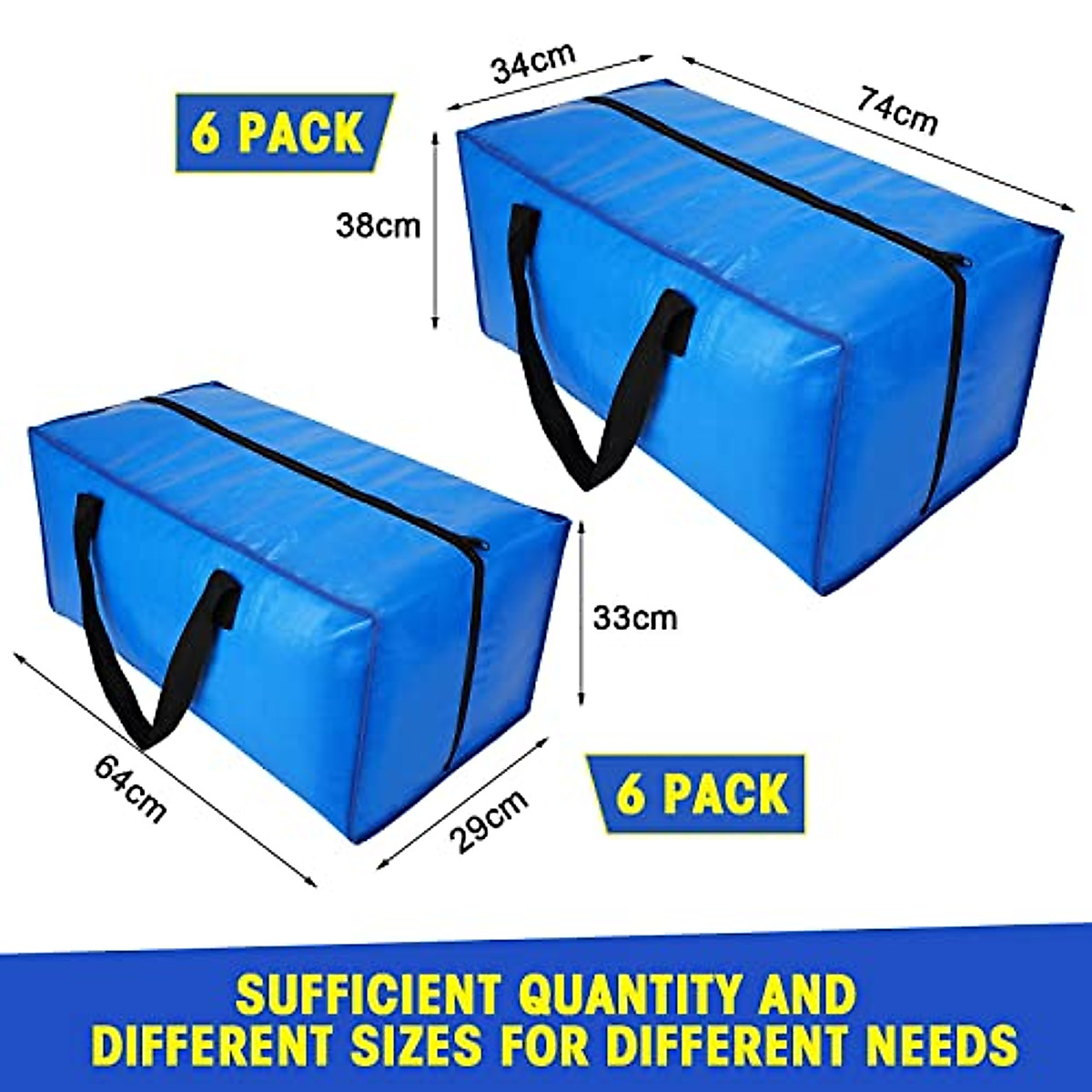 Nuogo 12 Pieces Heavy Duty Moving Bags Extra Large Storage Bags with Strong Handles Zippers Blue Moving Storage Bags Totes for Space Saving Moving Camping College Dorm Christmas Decorations Storage