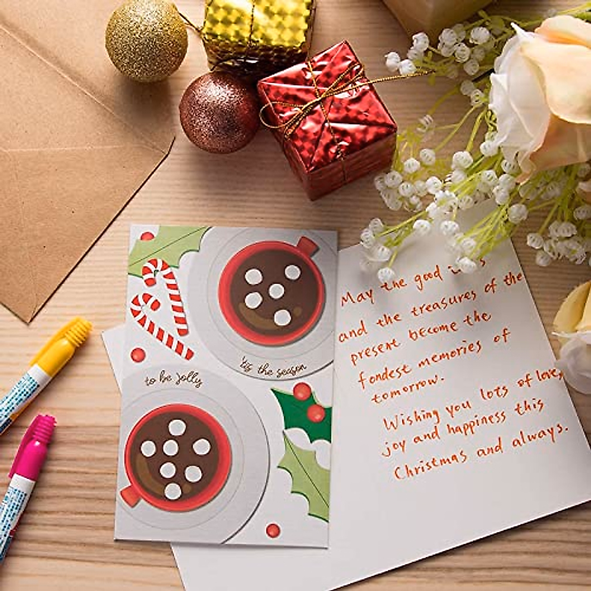 48 Pack Christmas Cards in Bulk with Kraft Envelopes, 6 Cozy Christmas Designs for Holiday Thank You Cards 4x6"