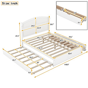 Favfurish Queen Bed with Twin Size Trundle and 2 Drawers, Wood Platform Bed Frame with Headboard, Trundle Bed with Storage for Girls Boys Teens Adults, White