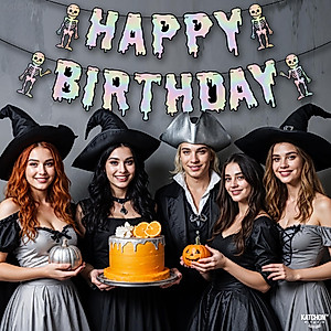 KatchOn, Iridescent Silver Halloween Birthday Banner - 10 Feet, No DIY | Halloween Happy Birthday Banner, Halloween Birthday Party Decorations | Happy Halloween Birthday Banner, Halloween Decorations