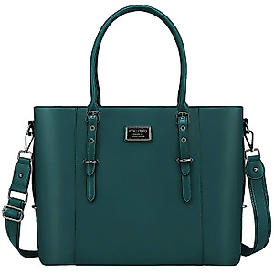 MOSISO PU Leather Laptop Tote Bag for Women (15-16 inch), Waterproof Large Capacity Business Work Briefcase Shoulder Laptop Bag, Deep Teal