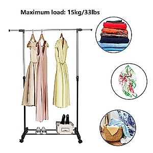 Altsuceser Clothes Drying Rack, Save Space Stainless-Steel Freestanding Shoes Clothes Laundry Drying Rack with Wheels, Adjustable Double Rod Flooring Clothes Rack Black