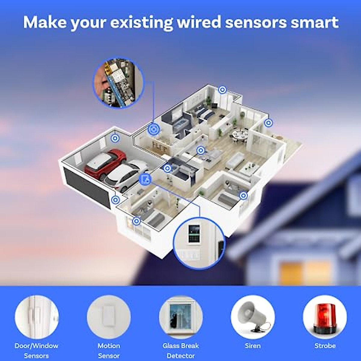 6-Zone Wired Smart Alarm Panel - Konnected Alarm Panel - Make Wired Alarm System Smart - SmartThings, Alexa, Home Assistant - No Batteries or Monthly Fees - Wi-Fi Connection - Accessories Included