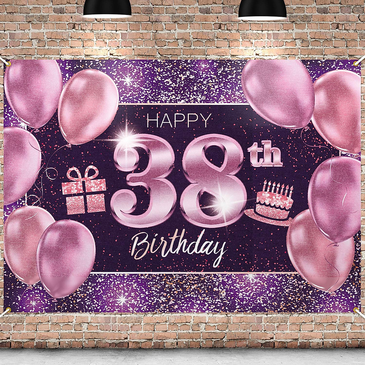 PAKBOOM Happy 38th Birthday Banner Backdrop - 38 Birthday Party Decorations Supplies for Women - Pink Purple Gold 4 x 6ft