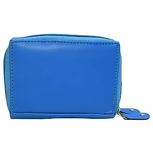 MARSHAL Genuine Leather RFID Identity Protected Double Zippered Accordion Wallet (Baby Blue)