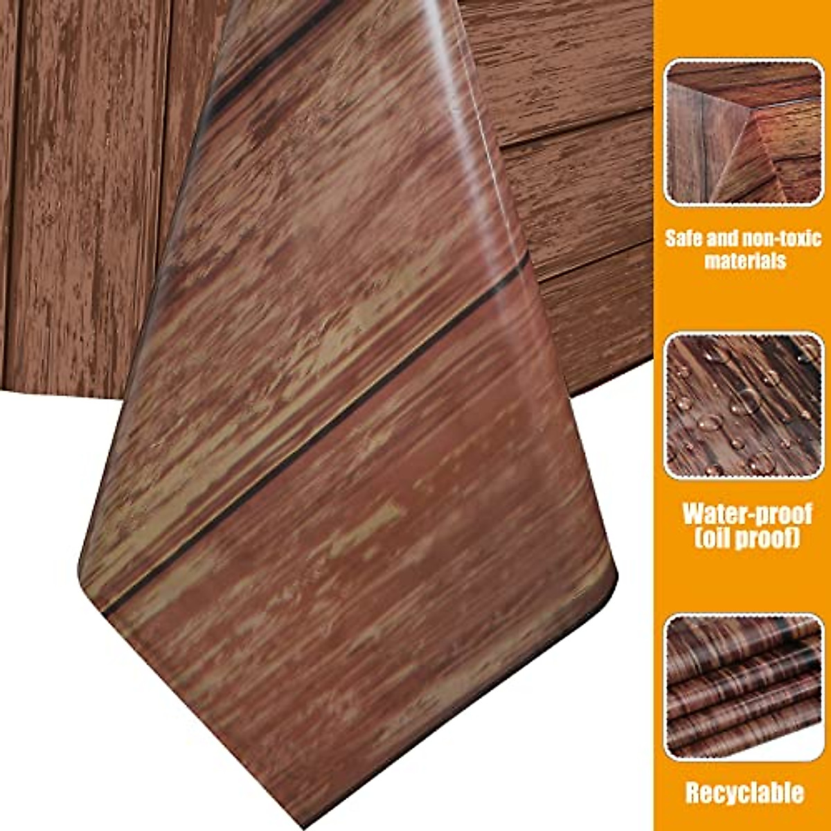 Irenare Wood Grain Tablecloth Wooden Tablecloths Rustic Plastic Table Covers Rectangular Table Decoration for Barbecue Fall Autumn Western Barn Themed Birthday Party, 54 x 108 Inch (Brown, 3 Pieces)