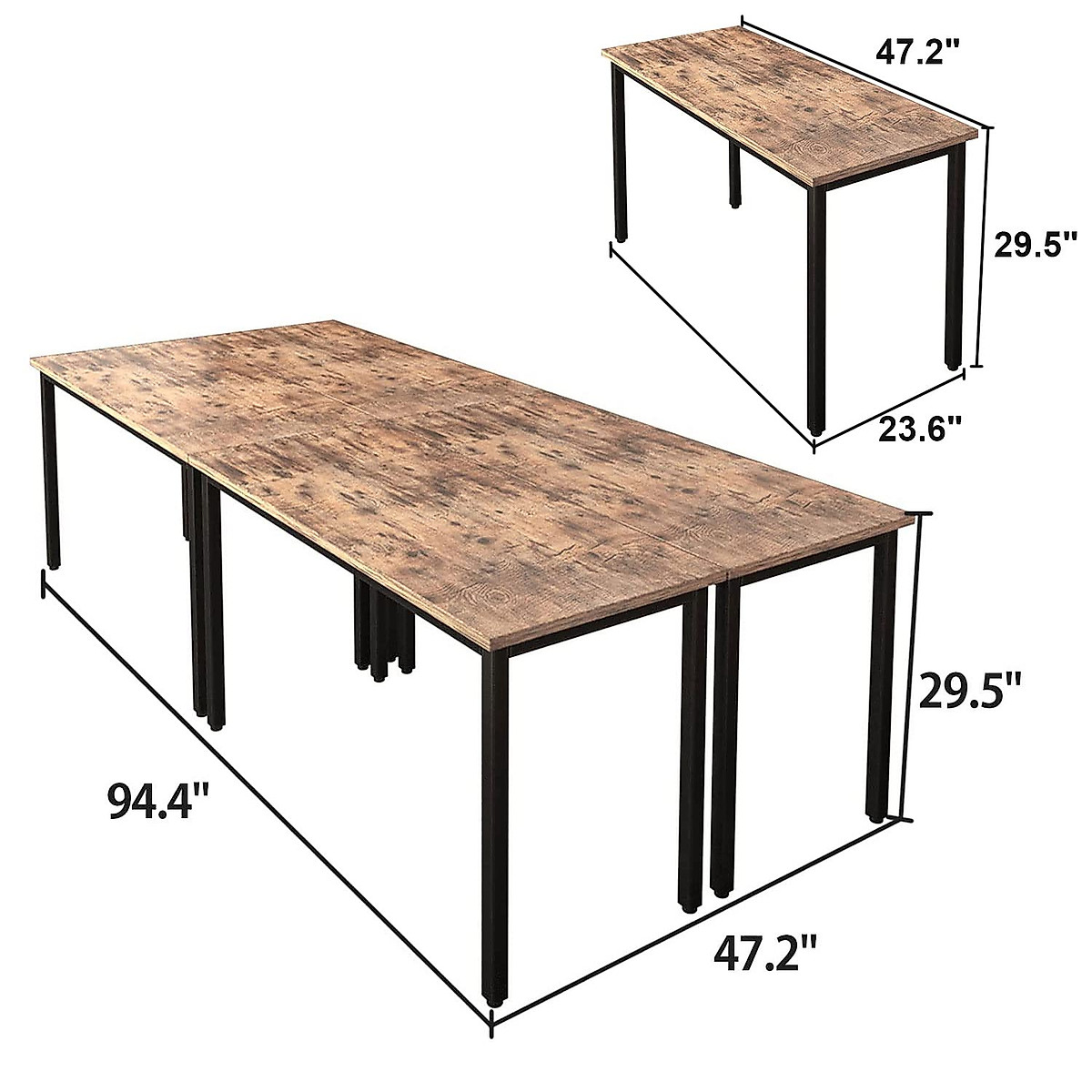 Bonzy Home Conference Tables 8ft Office Computer Desk for Meeting Room Study Writing Printer Podcast Table for 10 People Rustic Brown 4PCS 94.4"x47.2"x29.5"