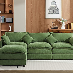 SofLuxe Modern Modular Sectional Couches,3 Seat L-Shaped Chenille Fabric Sofa Set with Movable Ottomans Sleeper Sofa for Living Room Bedroom Apartment,Green