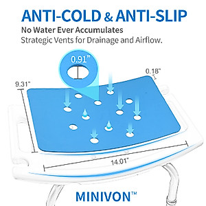 MINIVON Shower Chair Pad 9" x 14" Inch Bath Seat Cushion Anti Skid, Cover Bathroom Tub Transfer Bench, Stickable Waterproof Soft Foam Fit Bath Chair, Padded Shower Stool Seat Mat for Elderly