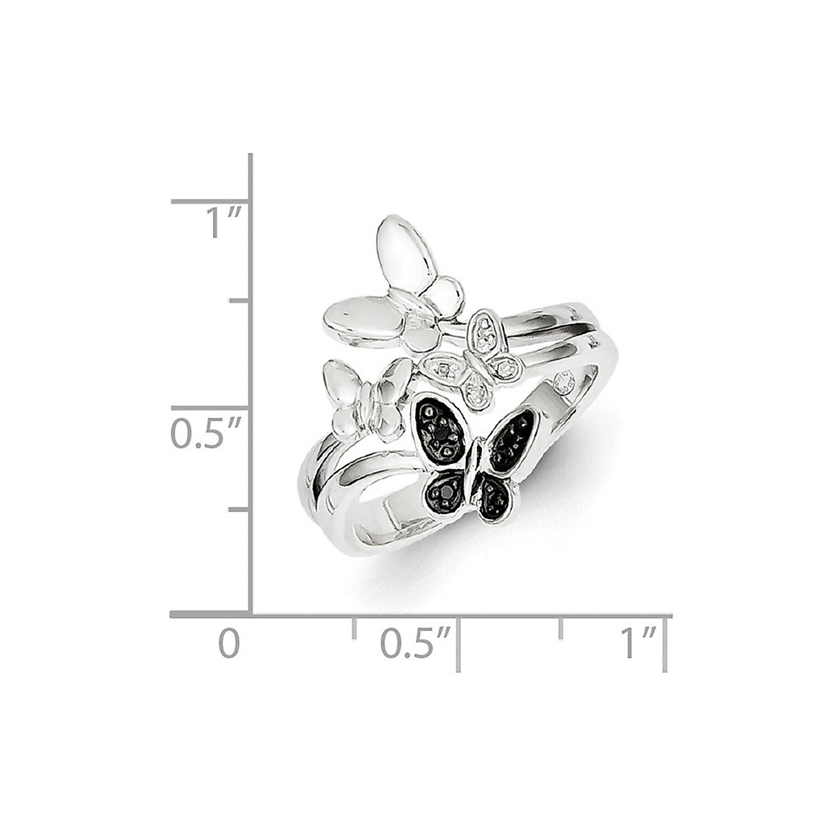 Diamond2Deal 925 Sterling Silver White and Black Diamond Butterfly Ring 7 Size Fine Jewelry for Women (0.05ct)