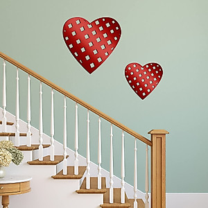 2 Pieces Metal Hollowed Out Heart Wall Decor Distressed Style Heart Shape Sign Rustic Heart Shape Hanging Wall Art for Outdoor Indoor Home Living Room Bedroom Garden Yard Decoration (Rustic Red)