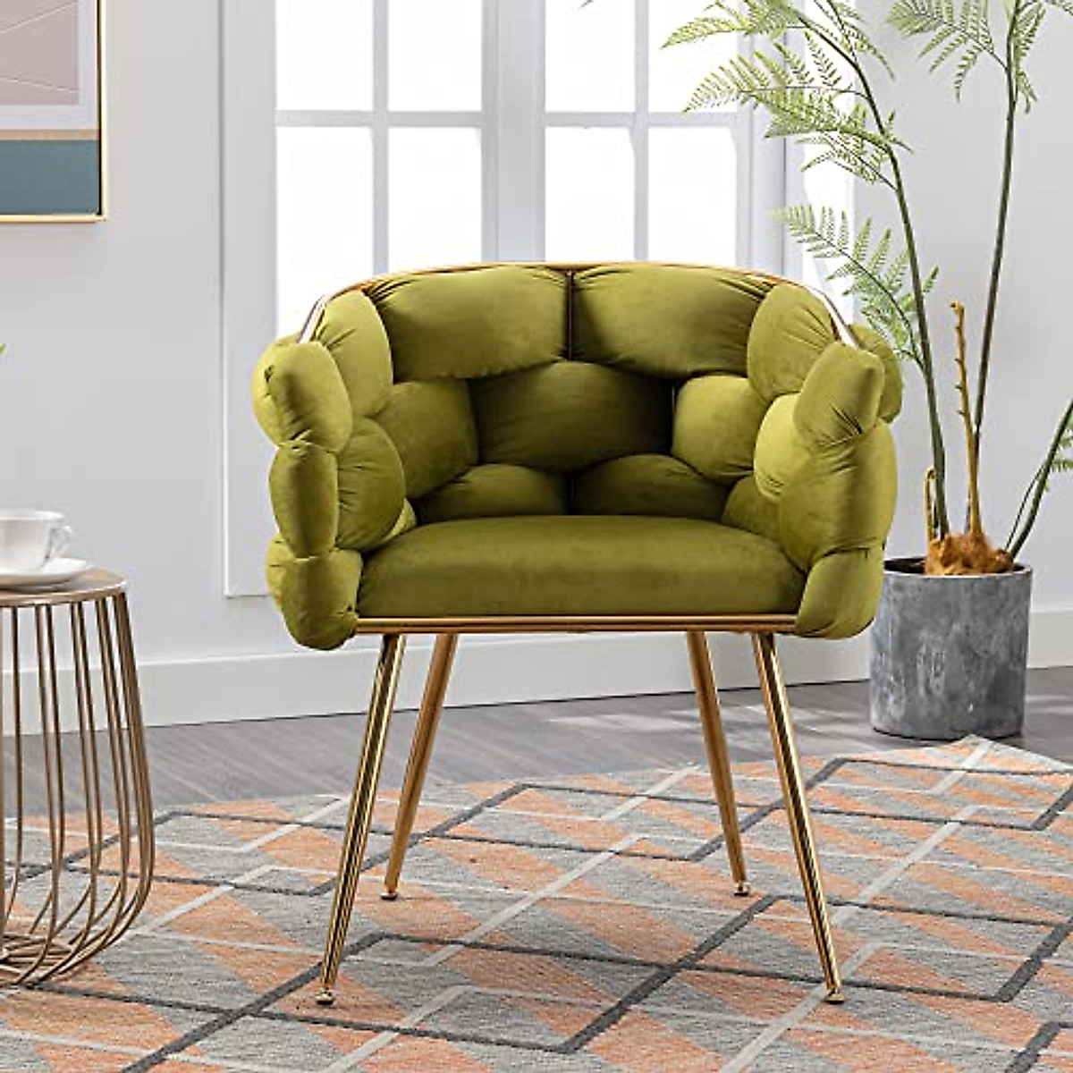 Kakotito Luxury Handmade Accent Chair with Gold Legs, Modern Velvet Armchair for Living Room and Bedroom, Silla de Acento (Green)