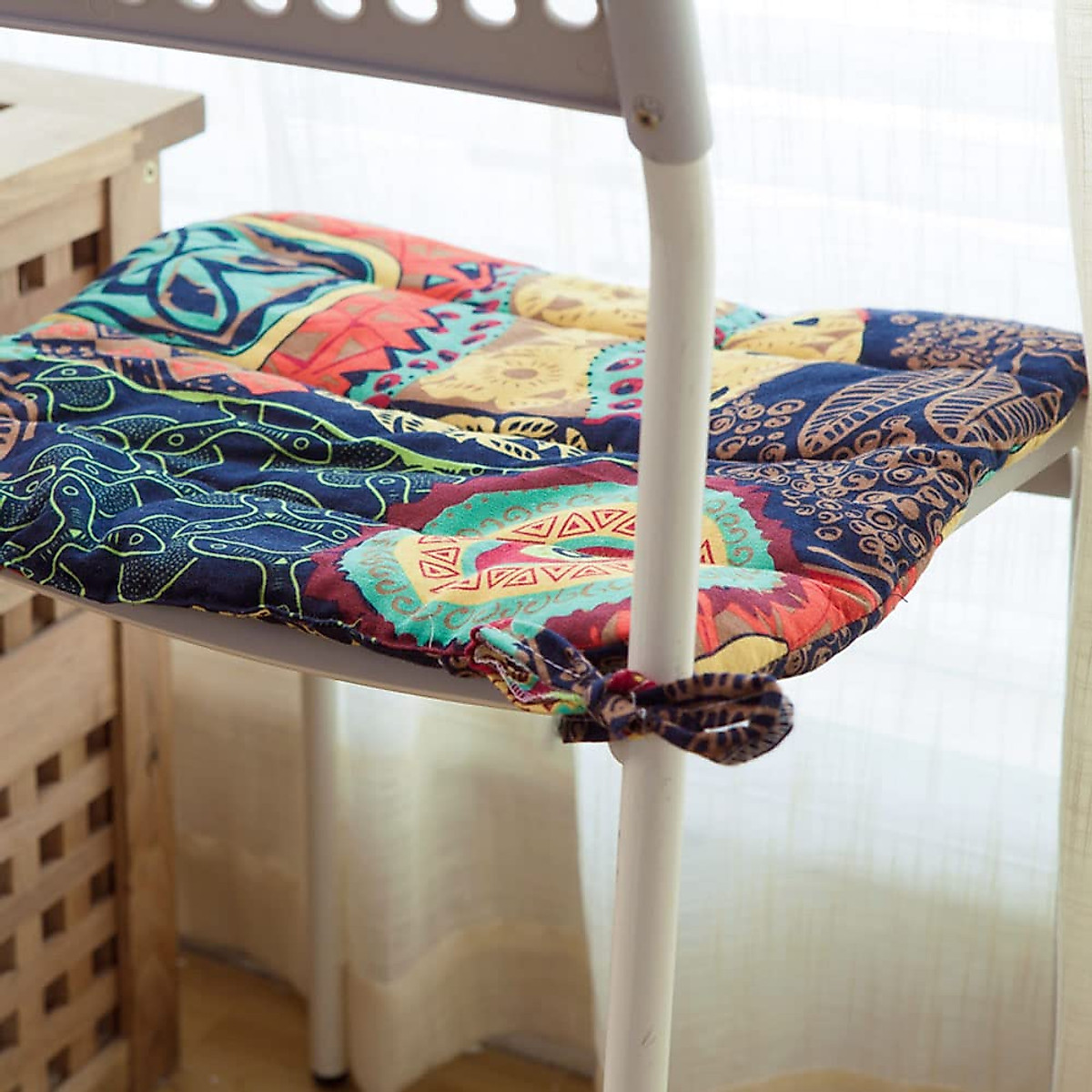 Gardening Spring Exotic Style Thin Dining Chair Pads 16'' x 16'' Cotton Linen Breathable Decorative Cushion (2 Count (1 Pack), Yellow)