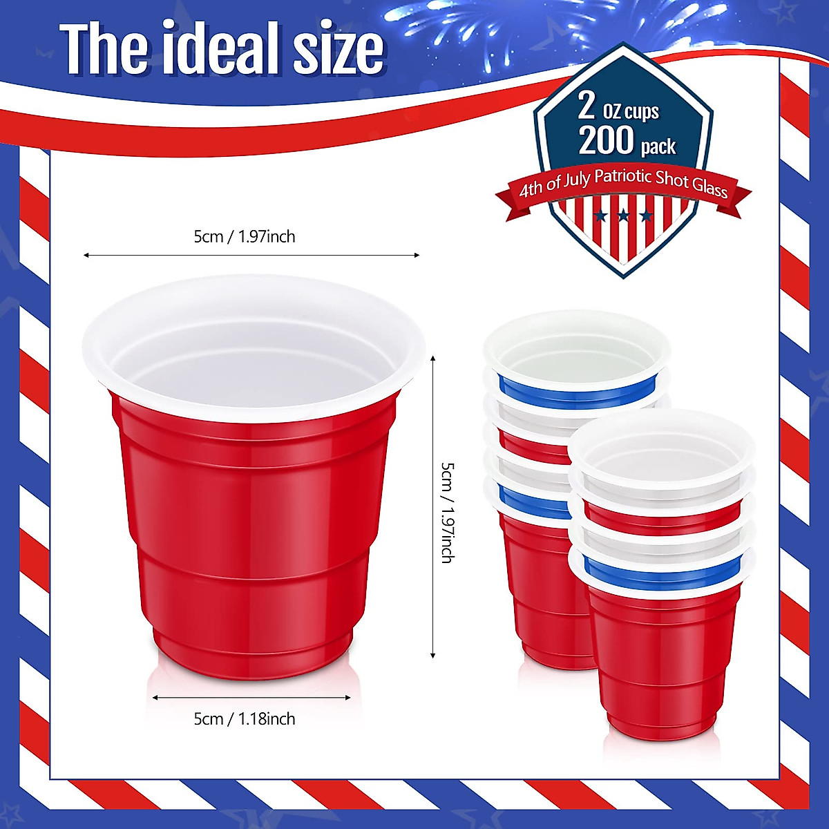 Yinkin 150 Pcs Red White and Blue Shot Glasses Bulk 2 oz Plastic Shot Glasses Disposable Shot Glasses Mini Shot Cups for Wedding Bachelorette Birthday Baby Shower Party Office Supplies