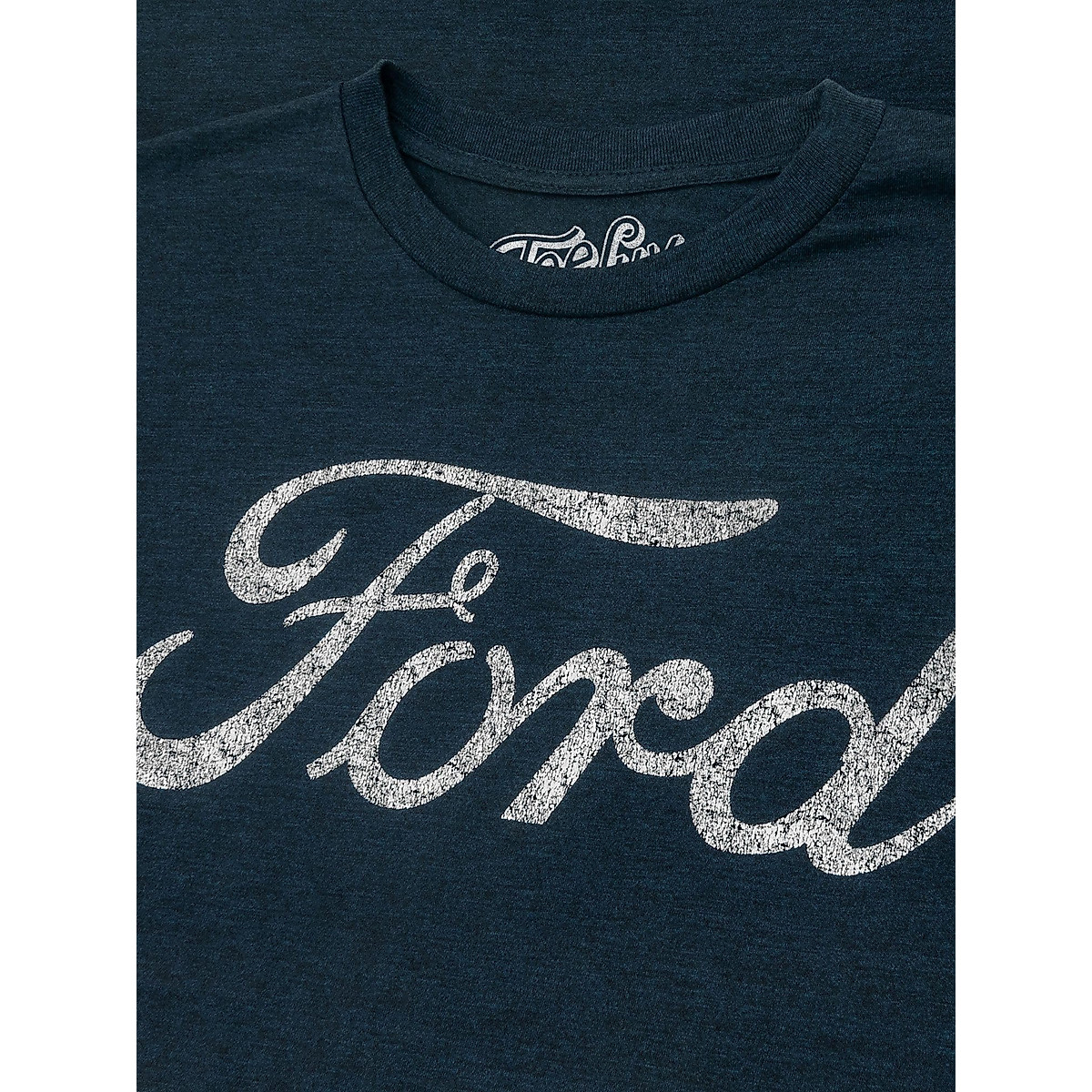Tee Luv Men's Distressed Ford Signature Shirt, Navy Heather, S