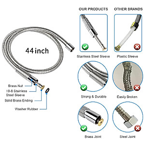 TCEUMIK Spray Valve with 44inch Flexible Hose & Pre Rinse Spring for Commercial Restaurant Sink Faucet 1.42GPM High-Pressure Dish Sprayer Stainless Steel Hose & Overhead Spring (Gray)