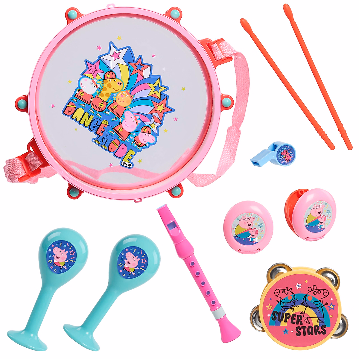 Peppa Pig Party Drum Set, 10-Pieces, 6 Musical Instruments, Pretend Play, Musical Education, Kids Toys for Ages 18 Month, Amazon Exclusive by Just Play