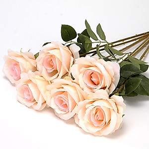 Folora 6 PCs Lifelike Artificial Rose Flowers with Stem, Flower Arrangement DIY Decoration Bouquet for Wedding Home Garden Centerpieces Party Decoration, 15.7 Inches