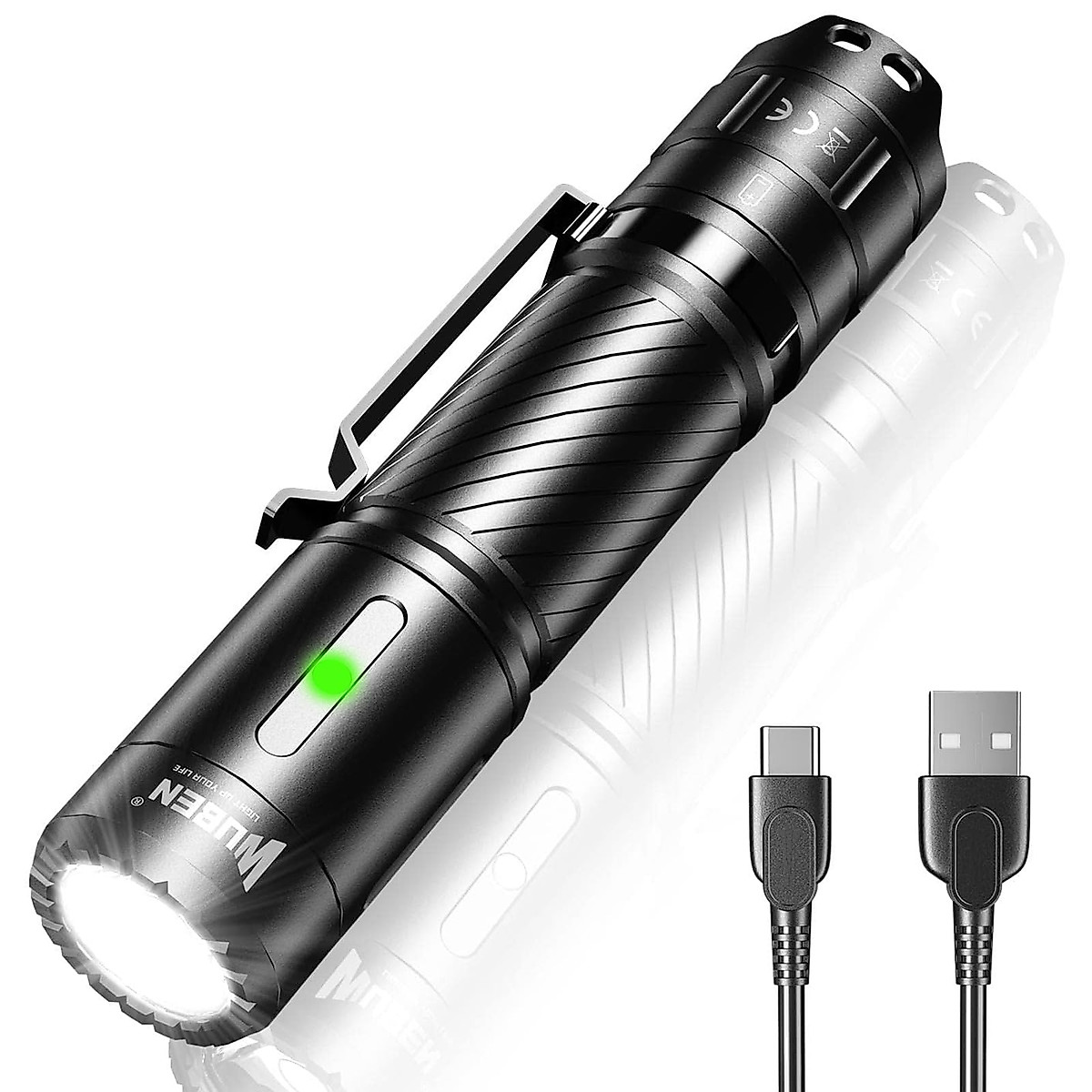 WUBEN C3 Rechargeable Flashlight 1200 High Lumens Super Bright, LED Tactical Flashlights, Powered EDC Flash Light IP68 Waterproof, 6 Light Modes for Camping, Emergency, Outdoor, Rescue, Inspection